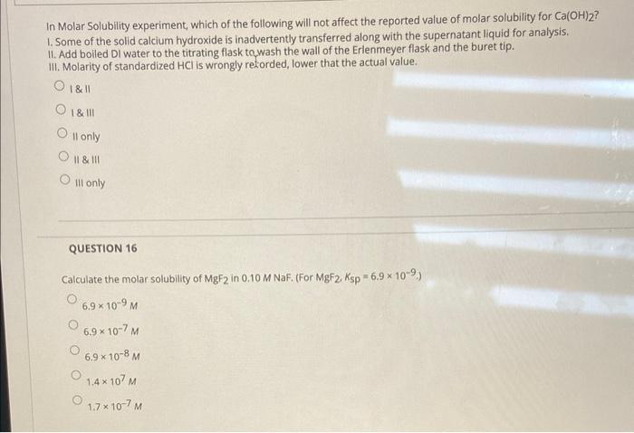 Solved In Molar Solubility experiment, which of the | Chegg.com