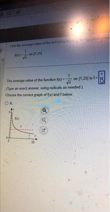 Solved f(x)=x1 on [1.25] The average value of the function | Chegg.com