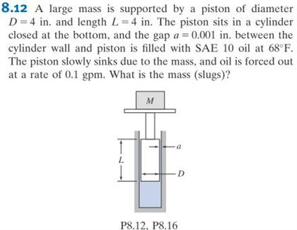 Solved A large mass is supported by a piston of diameter D = | Chegg.com