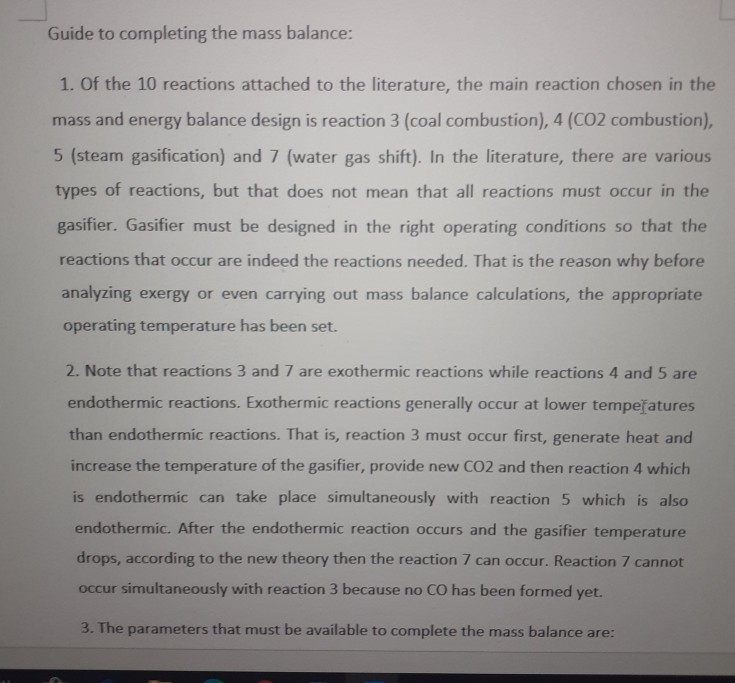 Guide to completing the mass balance: 1. Of the 10 | Chegg.com