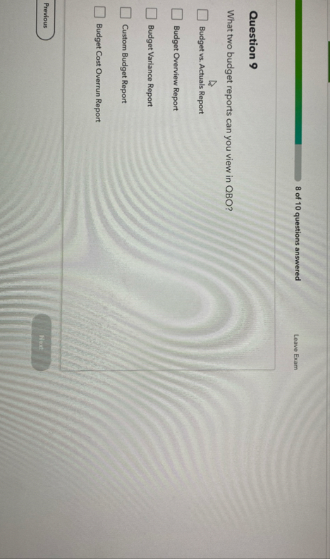 Solved 8 ﻿of 10 ﻿questions answeredLeave ExamQuestion 9What | Chegg.com