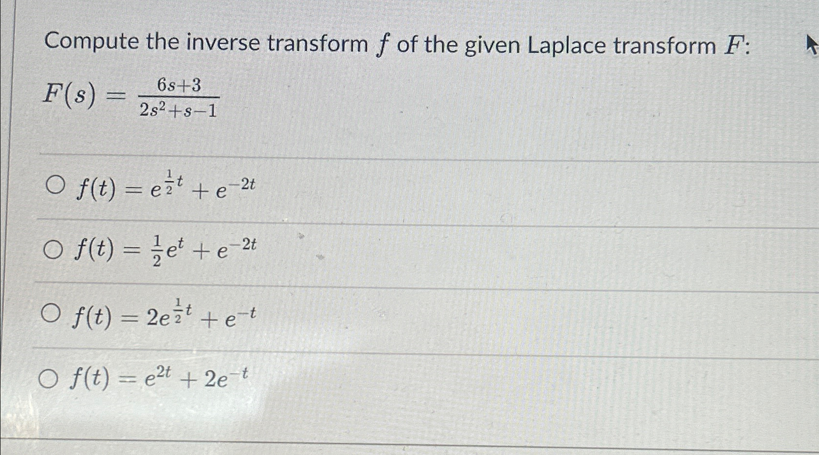 Solved Compute the inverse transform f ﻿of the given Laplace | Chegg.com