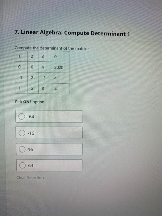 Solved 7. Linear Algebra: Compute Determinant 1 Compute the | Chegg.com