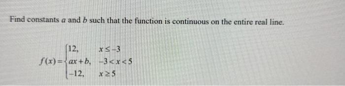 Solved Find constants a and b such that the function is | Chegg.com