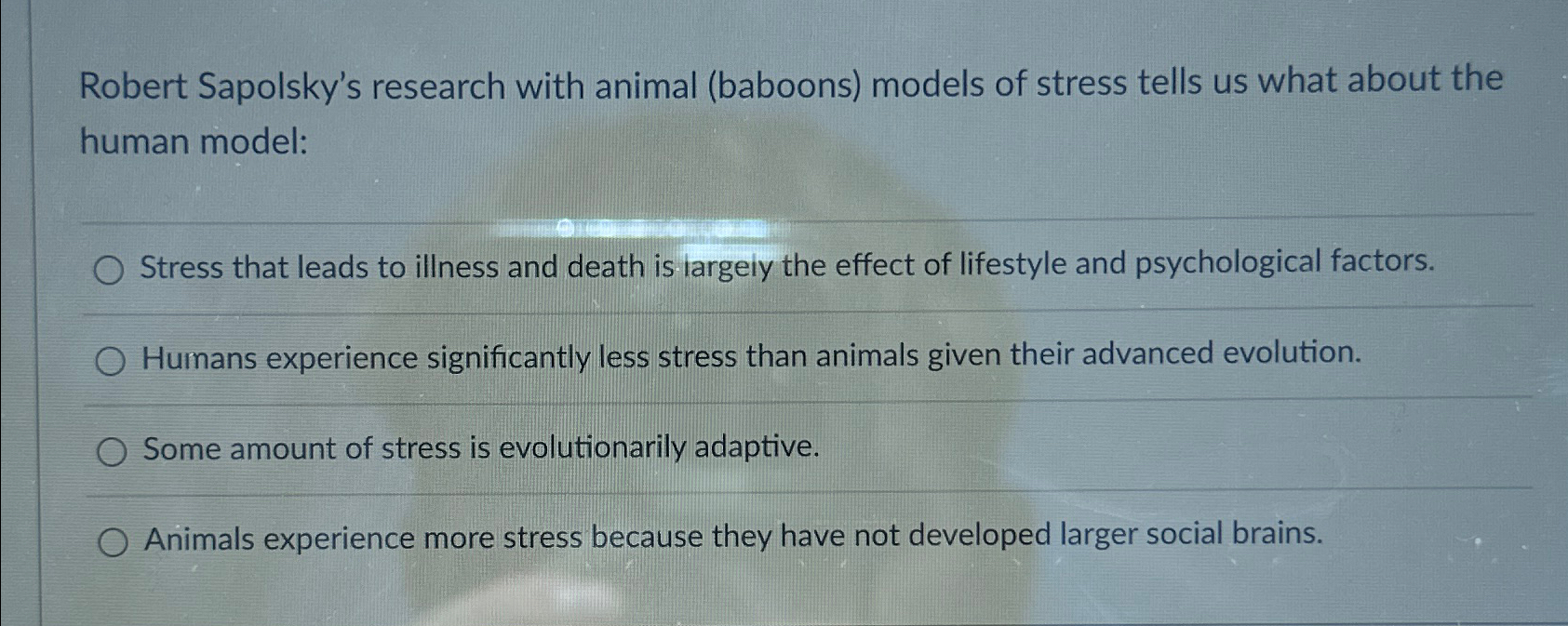 Solved Robert Sapolsky's research with animal (baboons) | Chegg.com