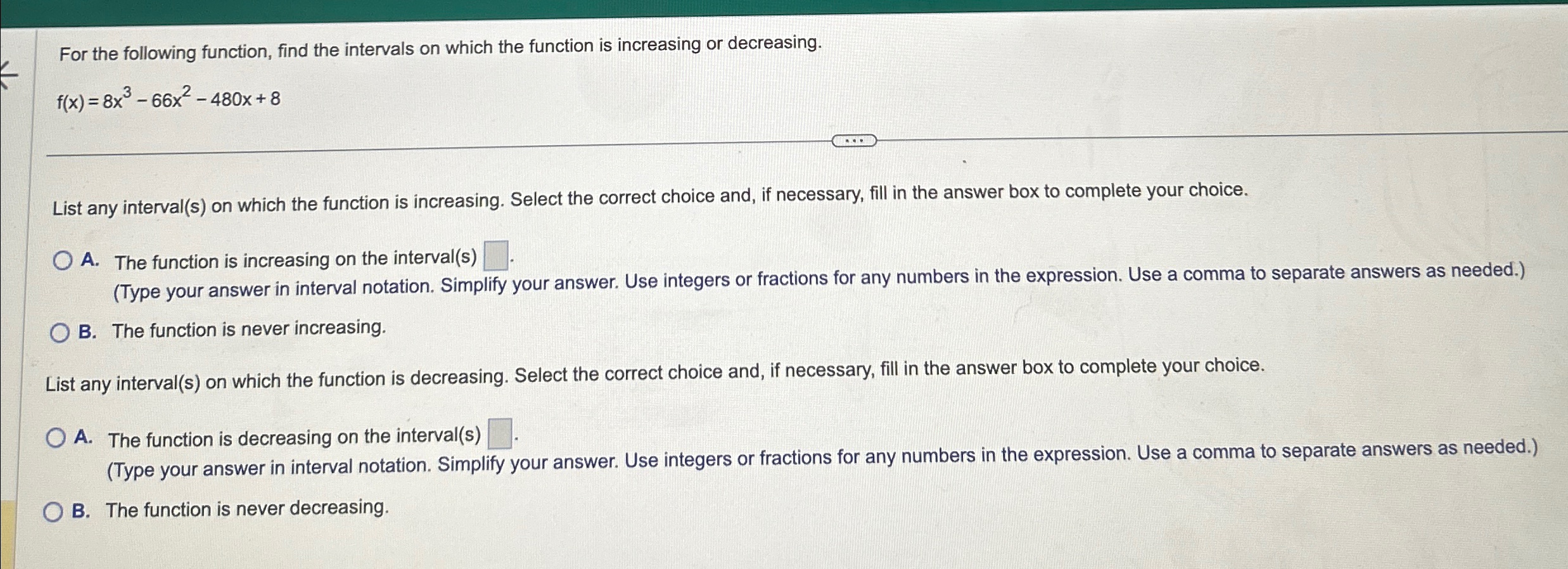 Solved For the following function, find the intervals on | Chegg.com