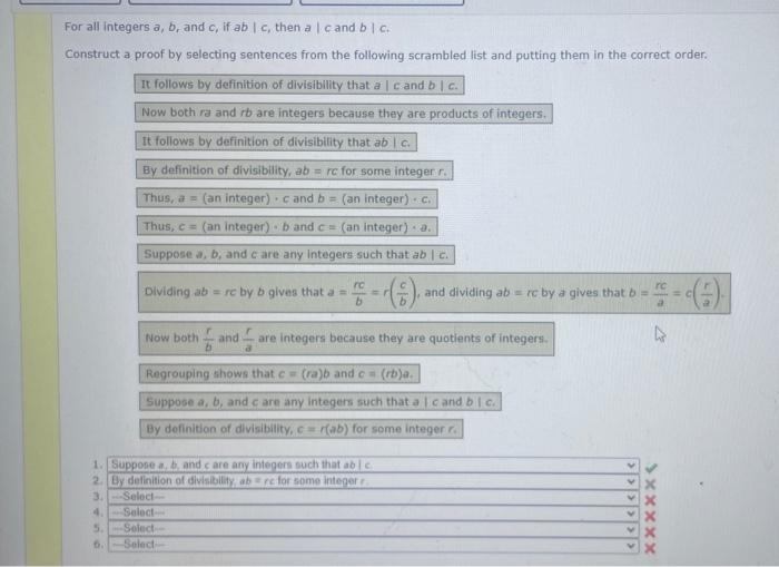Solved For All Integers A B And C If Ab Then A Cand Bl 