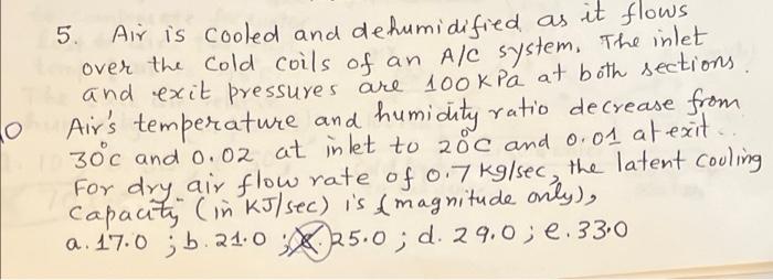 Solved 5. Air is cooled and dehumidified as it flows over | Chegg.com