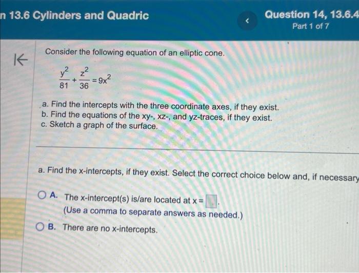 Solved Consider the following equation of an elliptic cone. | Chegg.com