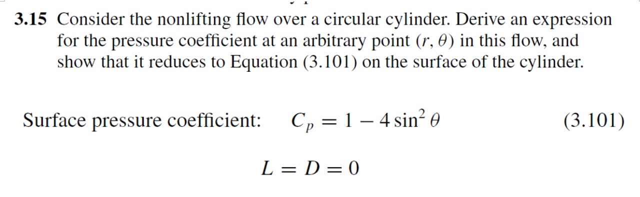 3.15 ﻿Consider the nonlifting flow over a circular | Chegg.com