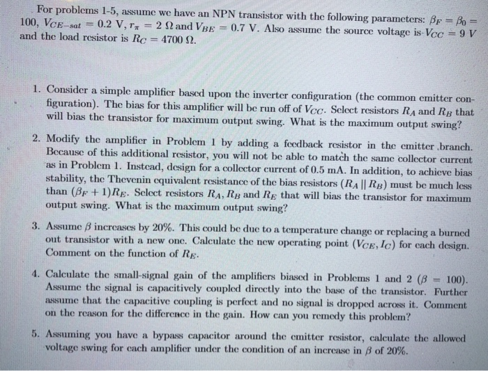 Solved For problems 1-5, assume we have an NPN transistor | Chegg.com