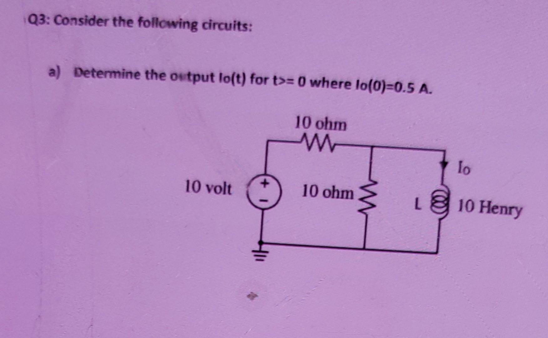 Solved Q6: Find an expression for vc(t) for t>0 in the given | Chegg.com