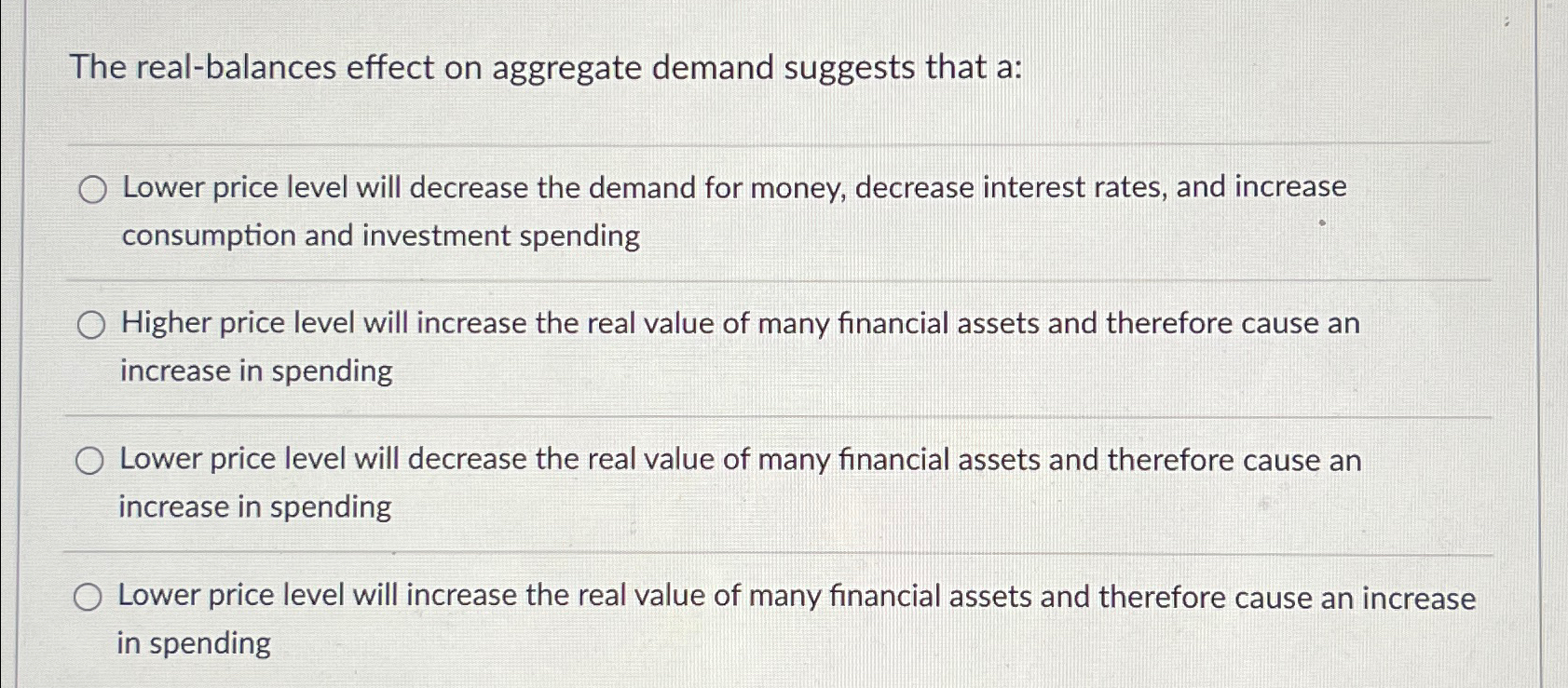 Solved The real-balances effect on aggregate demand suggests | Chegg.com