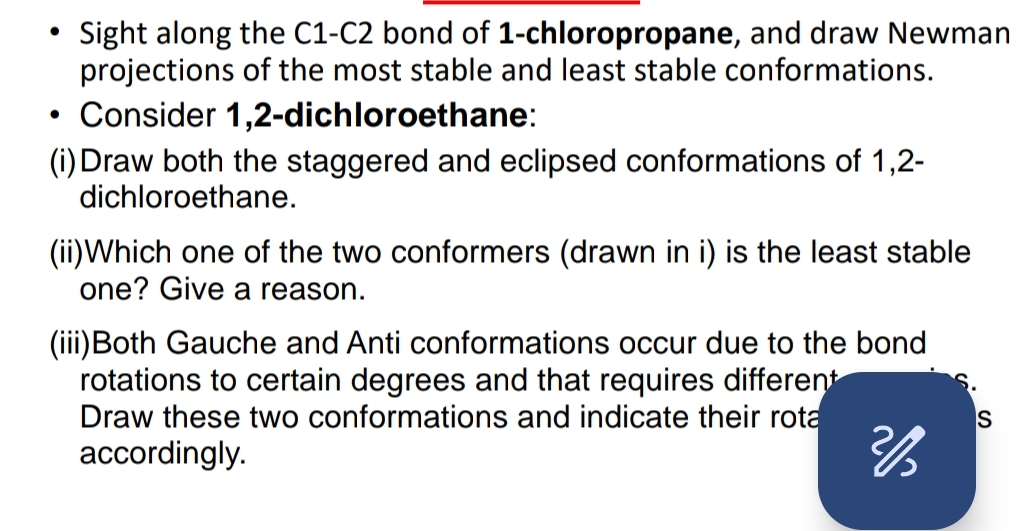 Solved Sight along the C1-C2 ﻿bond of 1-chloropropane, and | Chegg.com