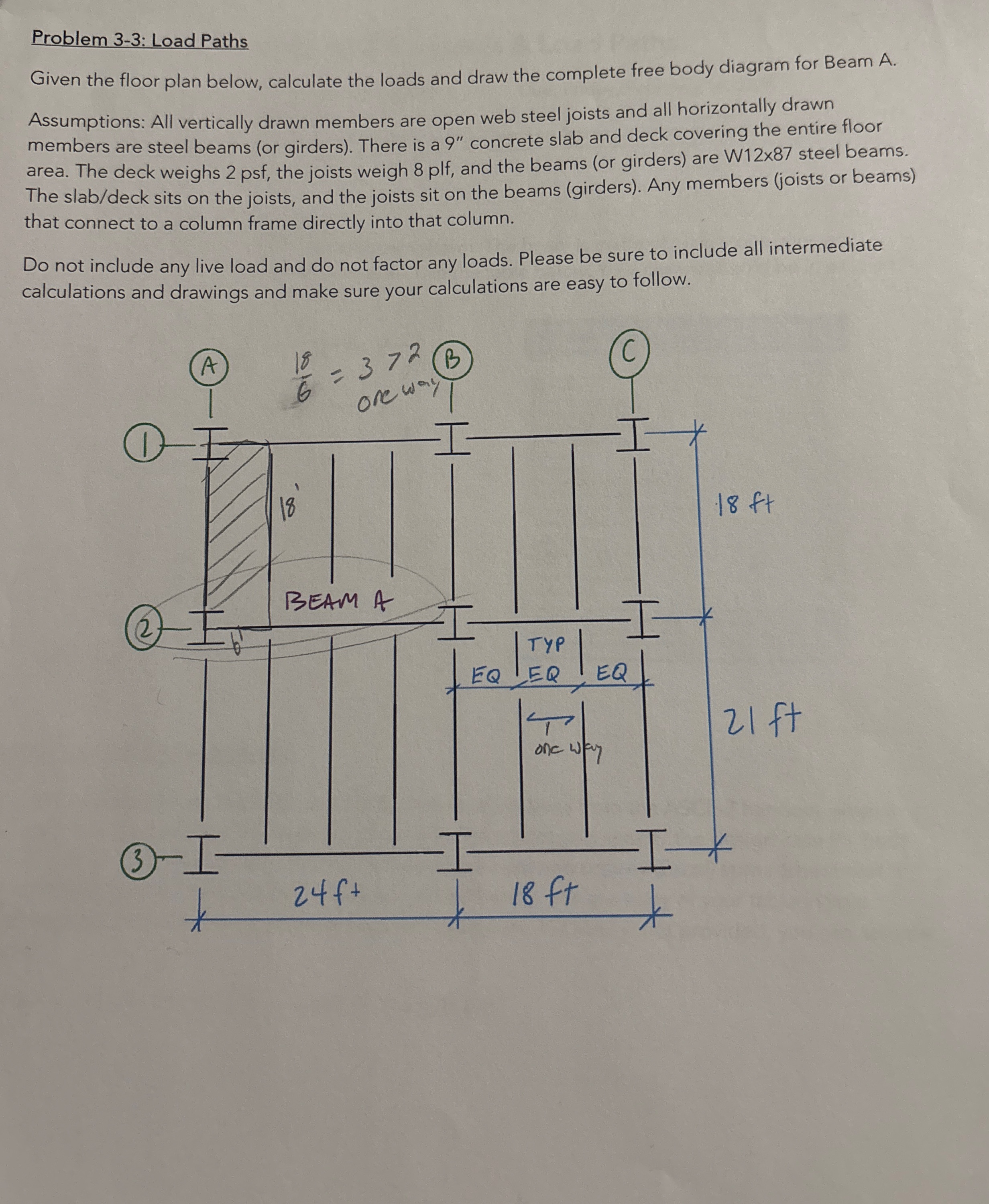 Solved Problem 3-3: Load PathsGiven the floor plan below, | Chegg.com