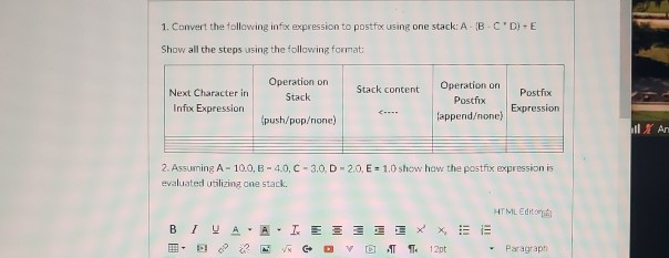 Solved 1. Convert the following infix expression to postfix | Chegg.com