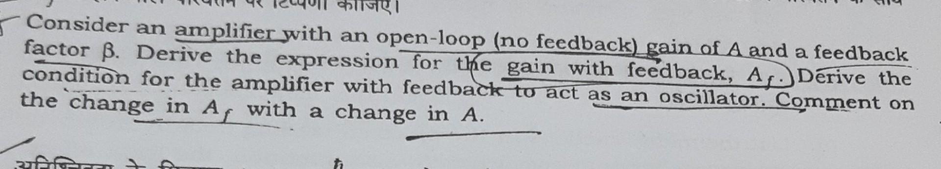 Solved Consider an amplifier with an open-loop (no feedback) | Chegg.com