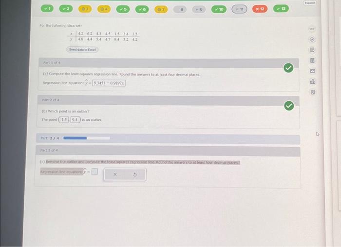 Solved Part 1 of 4 For the following data set: Part 2 of 4 2 | Chegg.com