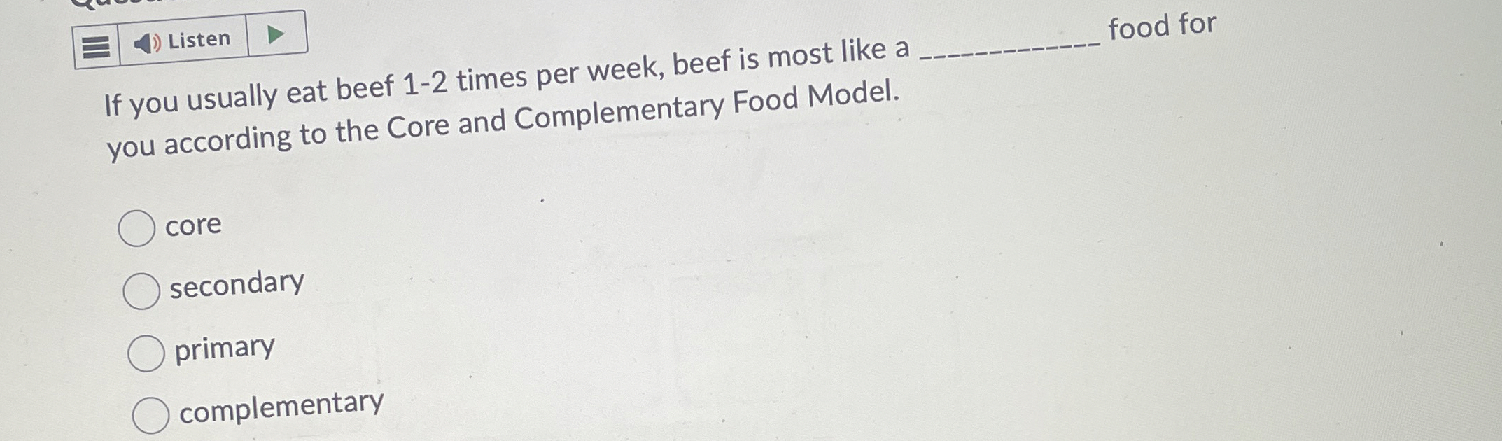 Solved If you usually eat beef 1-2 ﻿times per week, beef is | Chegg.com