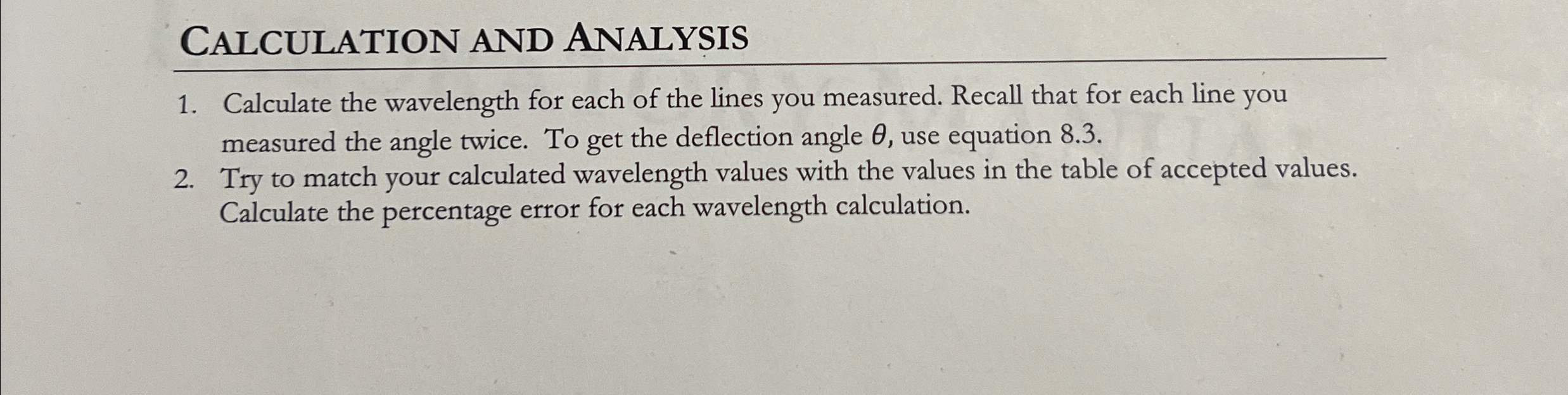 Solved CALCULATION AND ANALYSISCalculate the wavelength for | Chegg.com