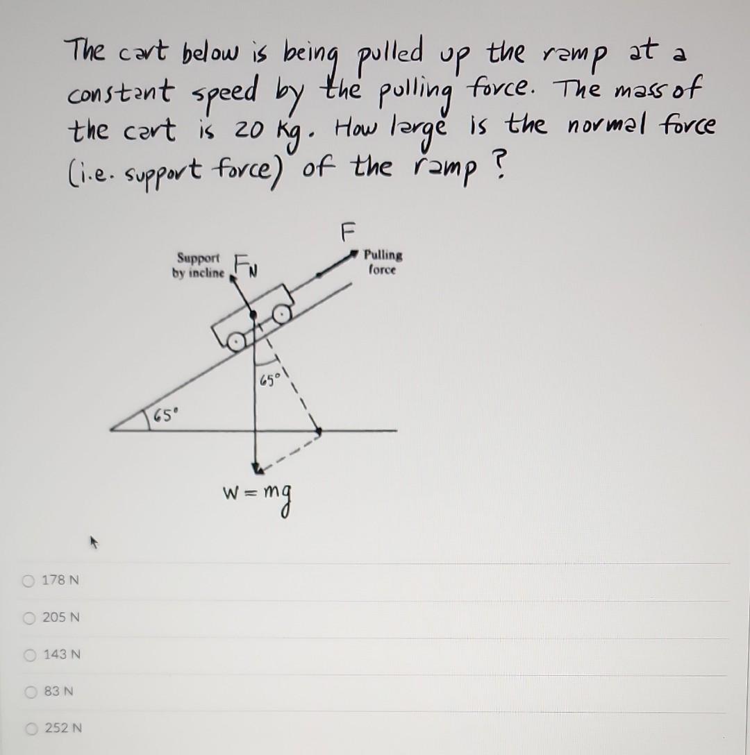 The cart below is being pulled up the ramp at a | Chegg.com