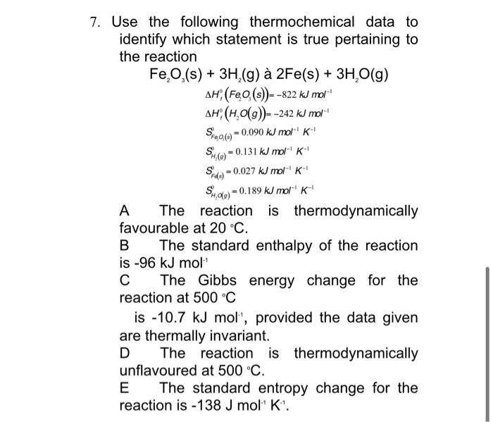 Solved 7. Use the following thermochemical data to identify | Chegg.com