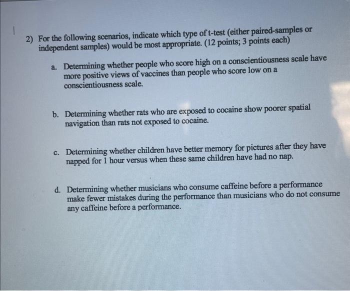 Solved For the following scenarios, indicate which type of | Chegg.com