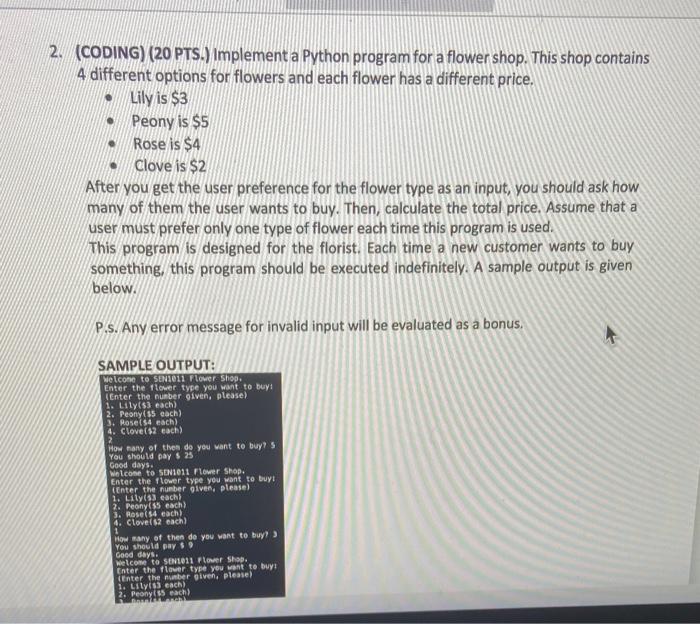 Solved Coding 20 Pts Implement A Python Program For A 