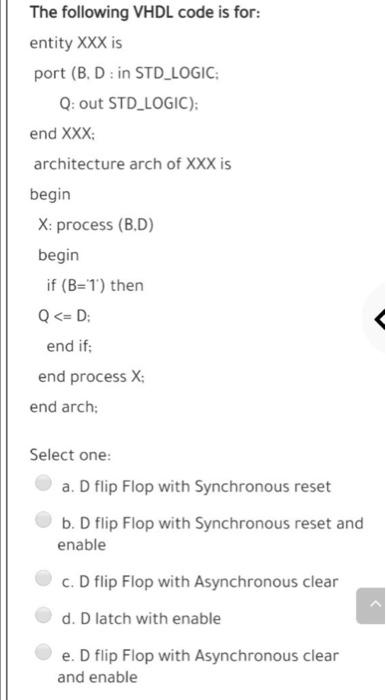 The following VHDL code is for: entity XXX is port | Chegg.com