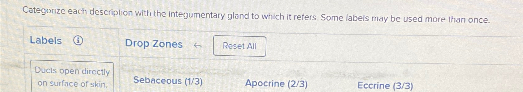 Solved Categorize each description with the integumentary | Chegg.com