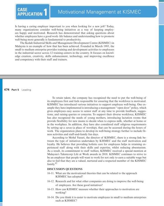 Solved CASE APPLICATION 1 Motivational Management at KISMEC | Chegg.com