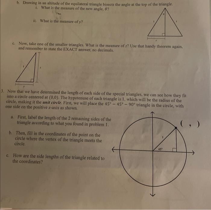 Solved b. Drawing in an altitude of the equilateral triangle | Chegg.com