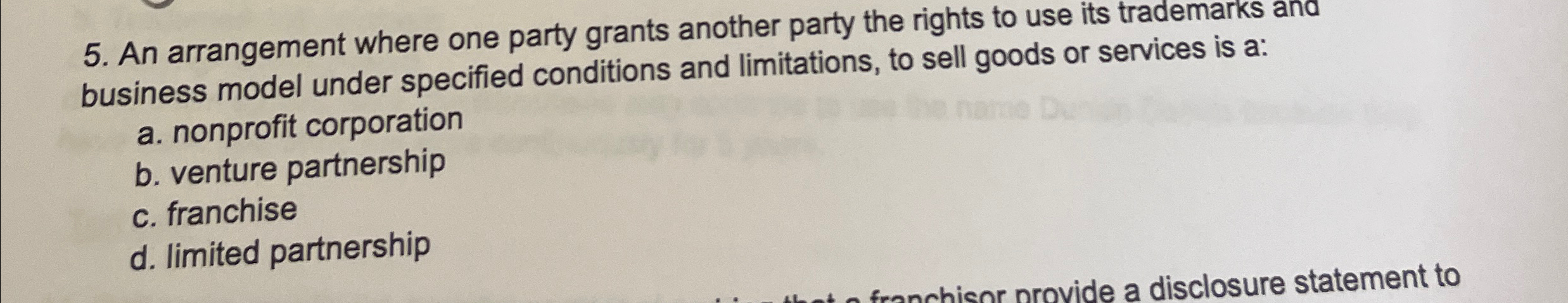 Solved An arrangement where one party grants another party | Chegg.com