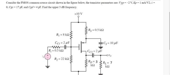 Solved Consider the PMOS common-source circuit shown in the | Chegg.com