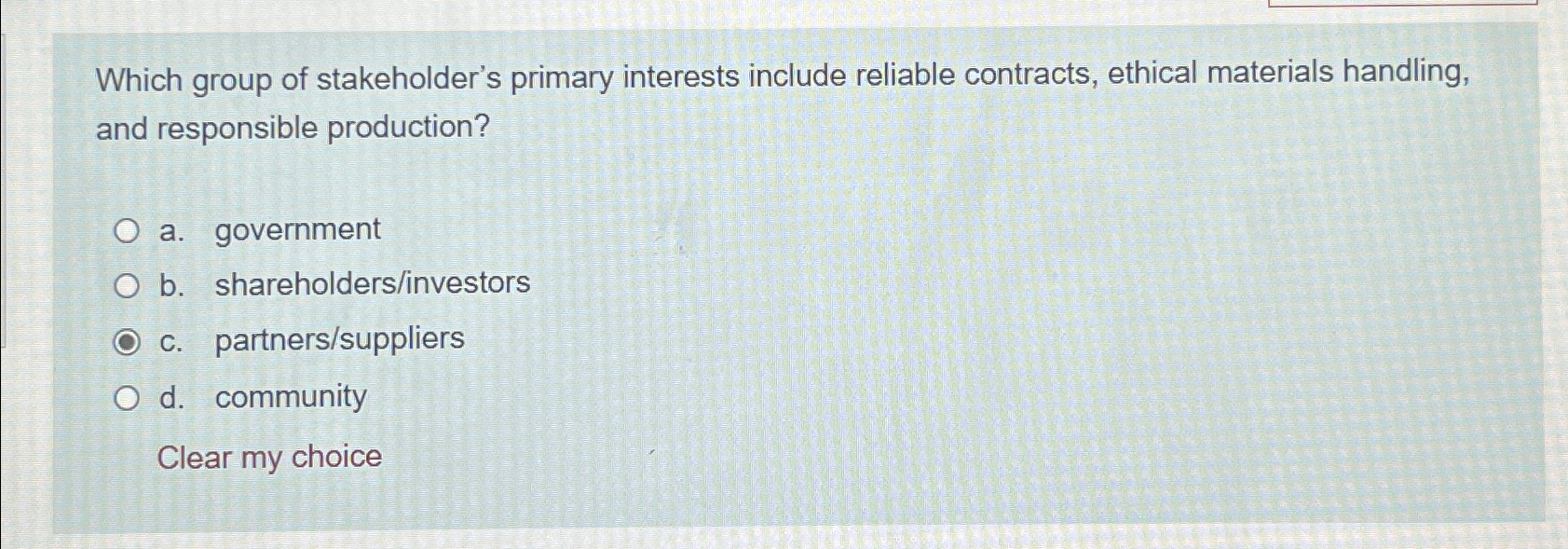 Solved Which group of stakeholder's primary interests | Chegg.com