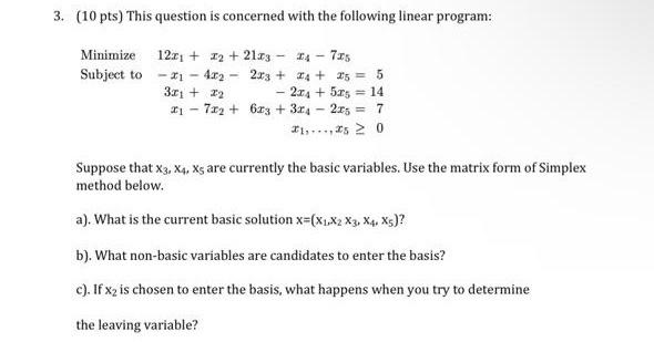 Solved This question is concerned with the following linear | Chegg.com