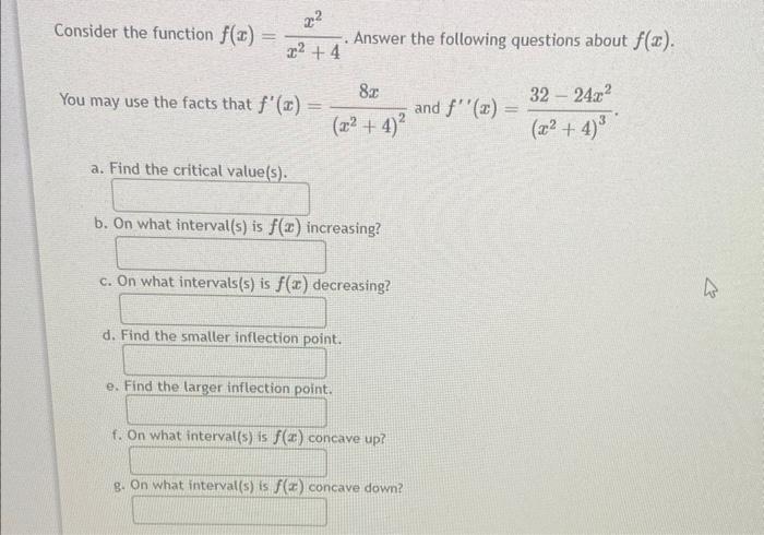 Solved onsider the function f(x)=x2+4x2. Answer the | Chegg.com