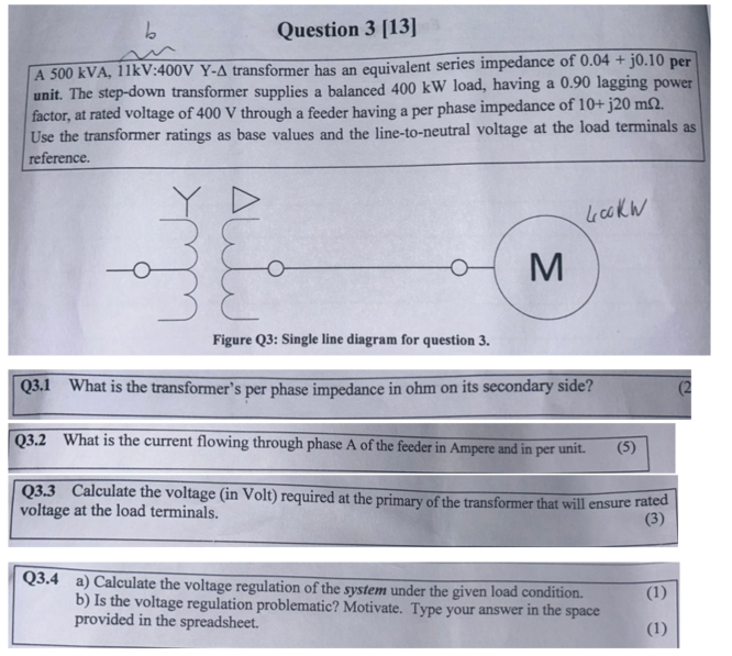 Solved Q3.1 ﻿What is the transformer's per phase impedance | Chegg.com
