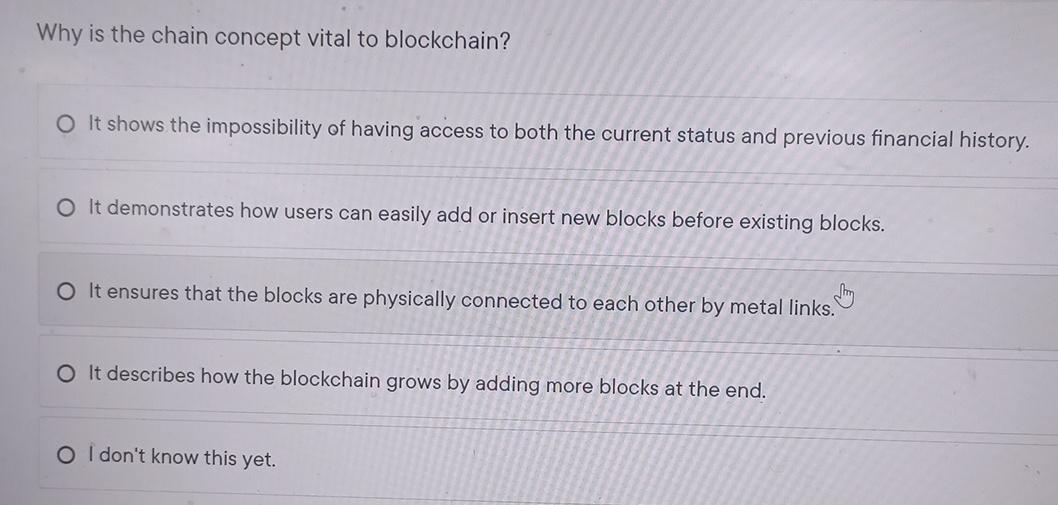 Solved Why is the chain concept vital to blockchain?It shows | Chegg.com