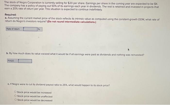Solved The stock of Nogro Corporation is currently selling | Chegg.com