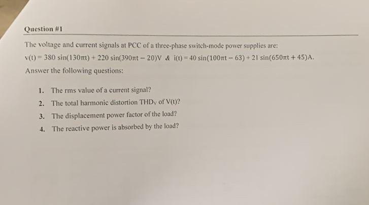 Solved The voltage and current signals at PCC of a | Chegg.com