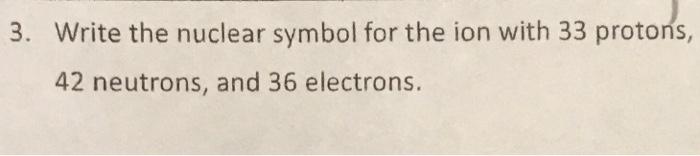 Solved 3. Write the nuclear symbol for the ion with 33 | Chegg.com