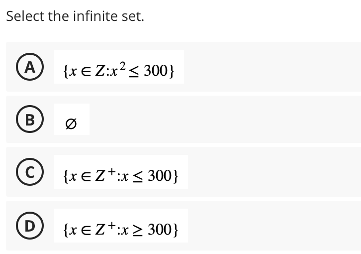 Solved Select the infinite | Chegg.com