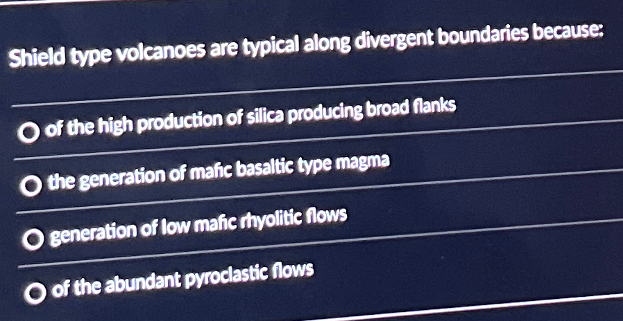 Solved Shield type volcanoes are typical along divergent | Chegg.com