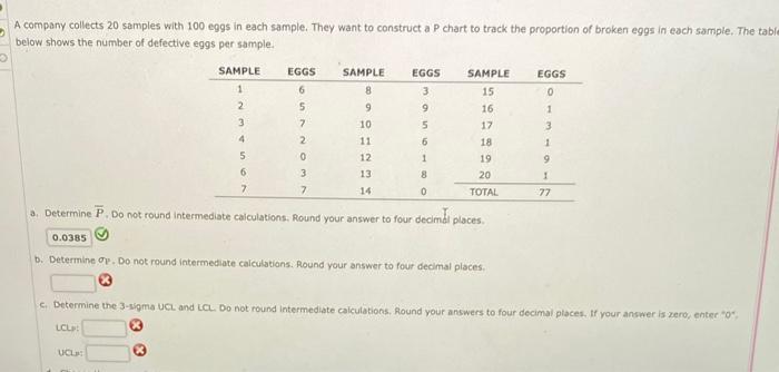 Solved A company collects 20 samples with 100 eggs in each | Chegg.com