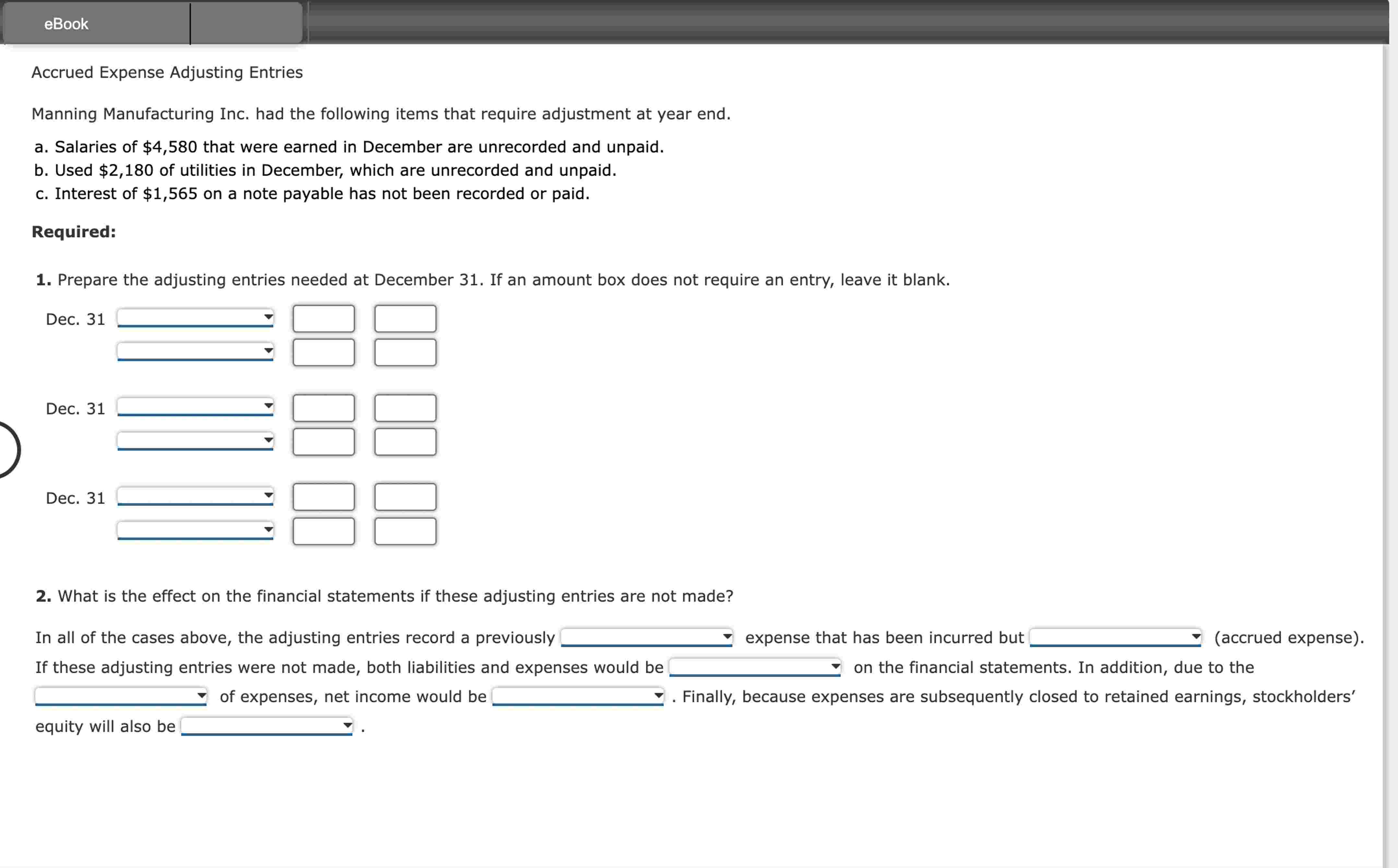 Solved eBookAccrued Expense Adjusting EntriesManning | Chegg.com