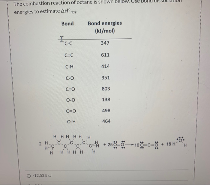 Solved The combustion reaction of octane is shown below. Use | Chegg.com