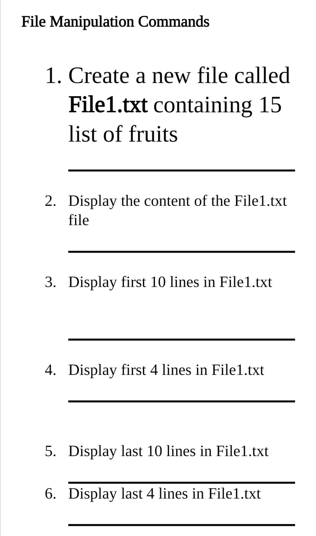 Solved File Manipulation Commands 1. Create a new file | Chegg.com