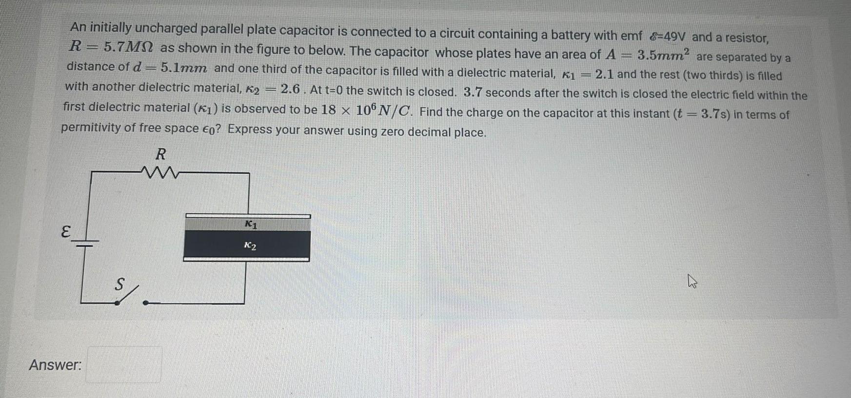 Solved An initially uncharged parallel plate capacitor is | Chegg.com