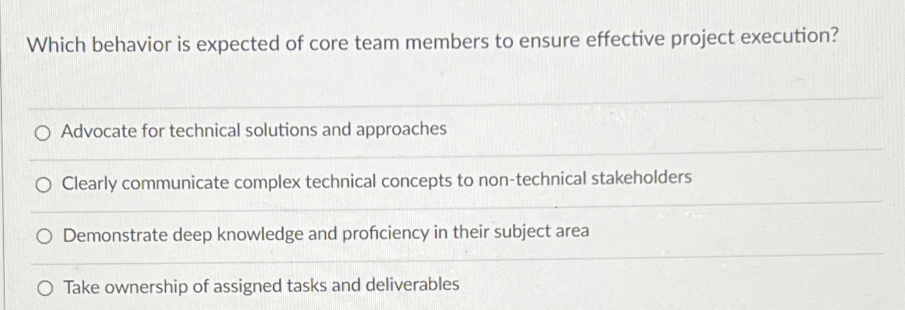 Solved Which behavior is expected of core team members to | Chegg.com